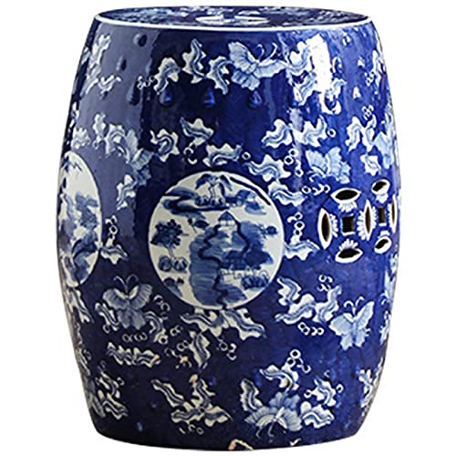 JADESA Decorative Ceramic Garden Stool, Hand Painted Blue and White Porcelain Ceramic Drum Stool, Suitable for Living Room, Terrace, Garden, Etc.