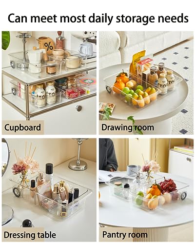 Under Sink Organizer with Wheels,Bathroom and Kitchen Cabinet Organizer with Dividers,Clear Plastic Storage Organizer Bins Suitable for Medicine Cabinet,Vanity, Refrigerator, Office (2 Clear tray)
