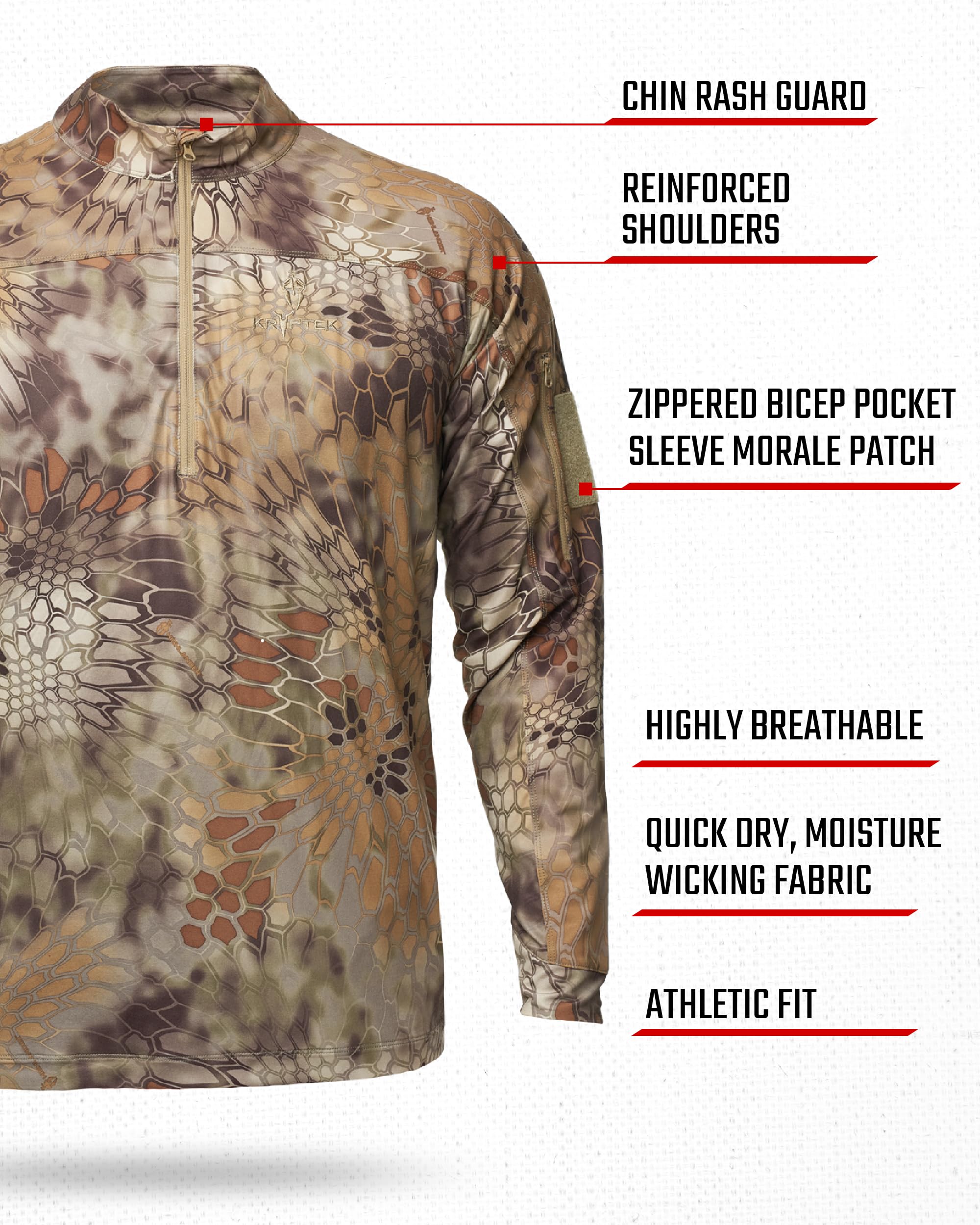 Kryptek Men's Standard Valhalla 2 Long Sleeve Half Zip, Lightweight Camo Hunting Shirt, Typhon, S