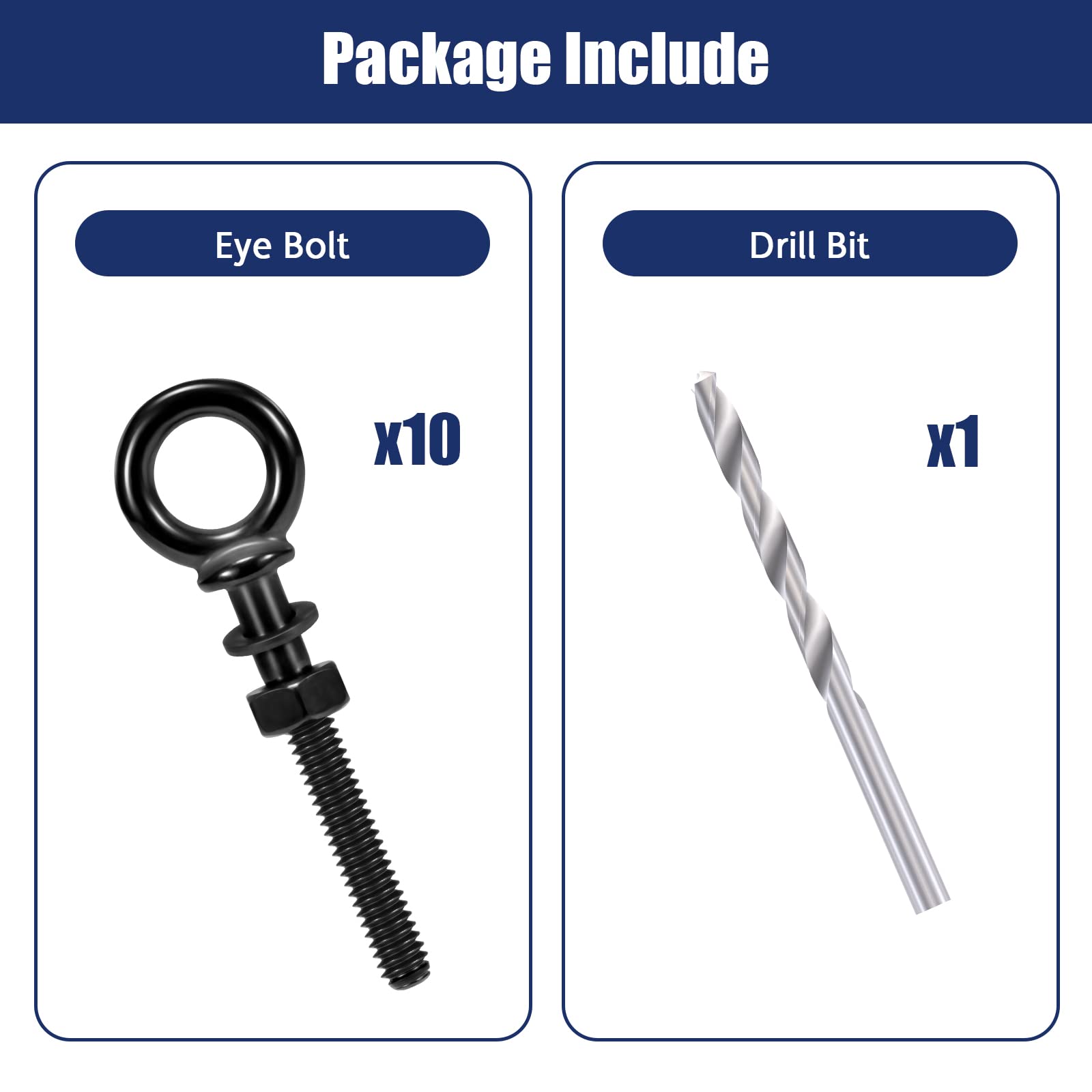 RiaYer 10 Pack Eye Bolt, 1/4β x 3" T316 Stainless Steel Eyebolts, Heavy Duty Shoulder Lifting Ring Threaded Eyebolts with Nuts and Washers HF038B