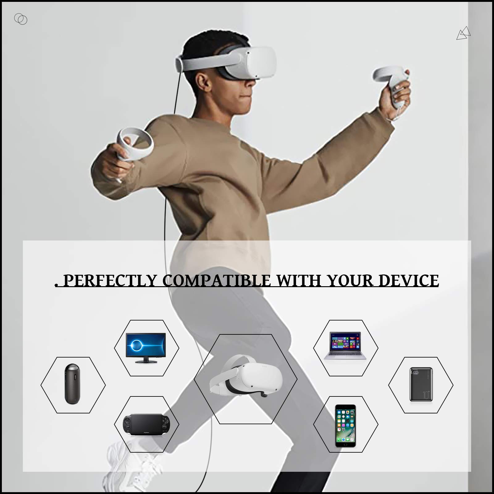 KRX Link Cable Compatible for Oculus Quest 2, Fast Charing & PC Data Transfer USB C 3.2 Gen1 Cable for VR Headset and Gaming PC