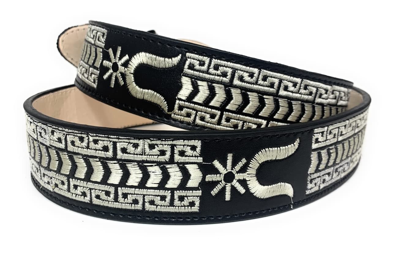Men's Black western Embroidered Charro Belt, Cinto Charro Vaquero Bordado (44)