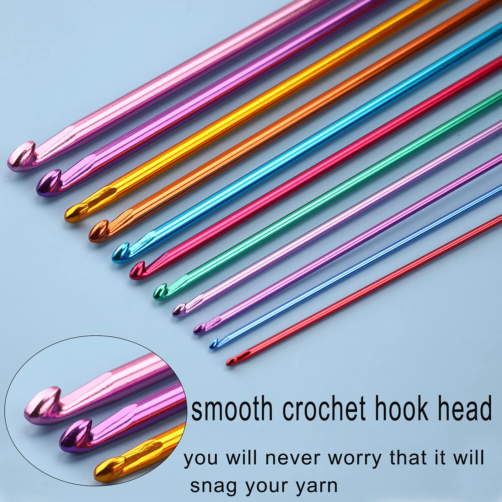 LOOEN 68pcs Crochet Hooks Set,Aluminum Tunisian Crochet Hooks Set Afghan Knitting Needles Kit with Case,11pcs 2mm/B-8mm/L Multicolor Hooks and Necessary Accessories