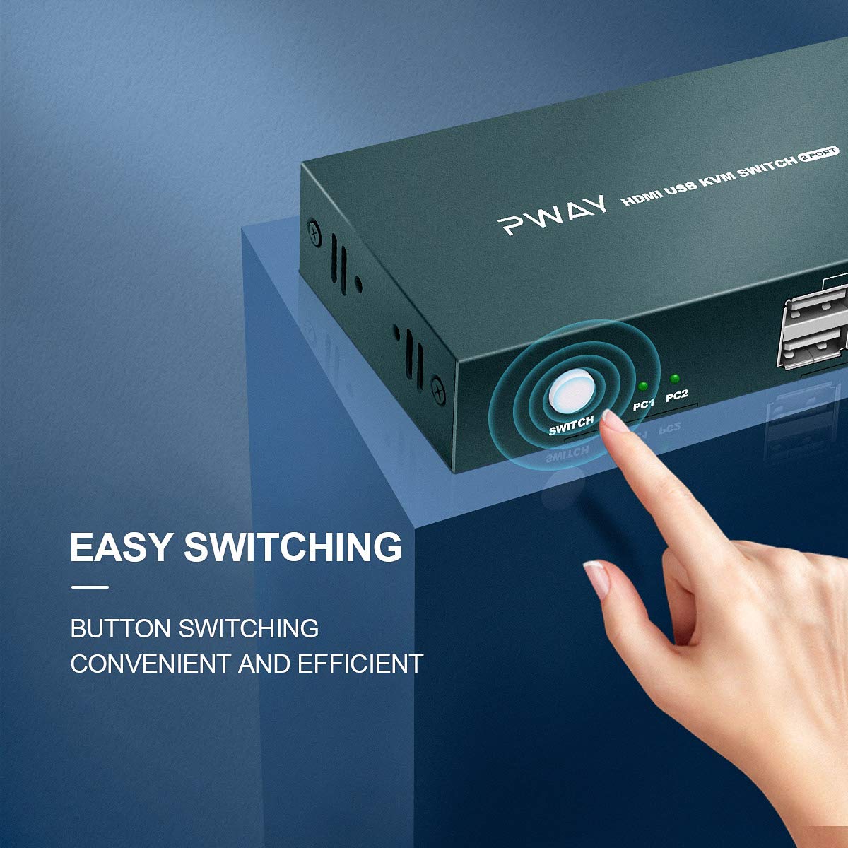 KVM Switch HDMI 2 Port, 4 USB 2.0 Hub, UHD 4K@30Hz, Support Wireless Keyboard and Mouse, No Power Require, with HDMI and USB Cables