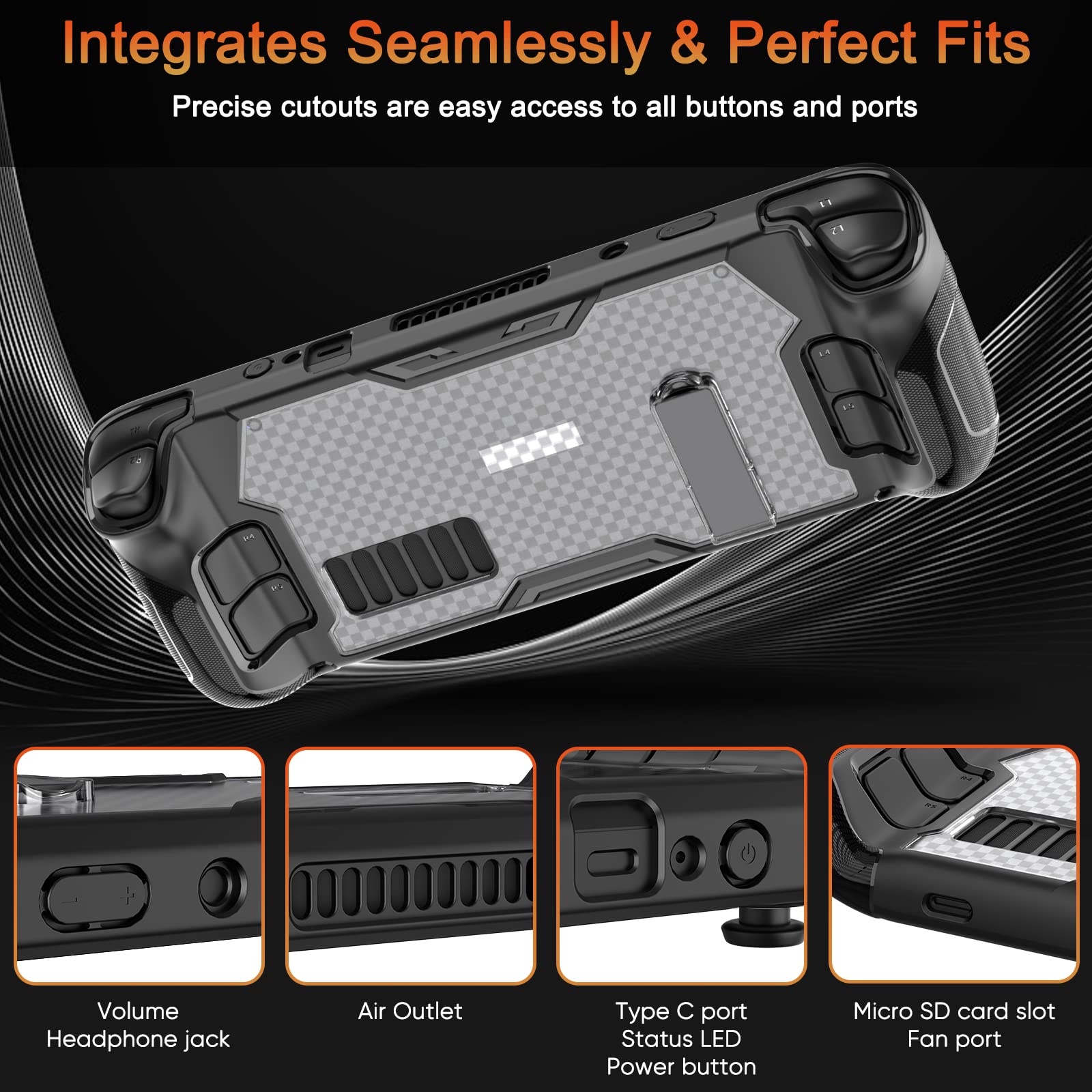 Protective Case for Steam Deck with Kickstand, GORIXER TPU Protector Cover Accessories with Stand & 2 Pack Screen Protector, Full Protection, Non-Slip, Anti-Collision for Steam Deck - Black
