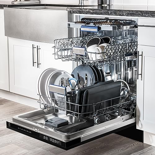 ZLINE Autograph Edition 18" Compact 3rd Rack Top Control Dishwasher in Black Stainless Steel with Champagne Bronze Handle, 51dBa (DWVZ-BS-18-CB)