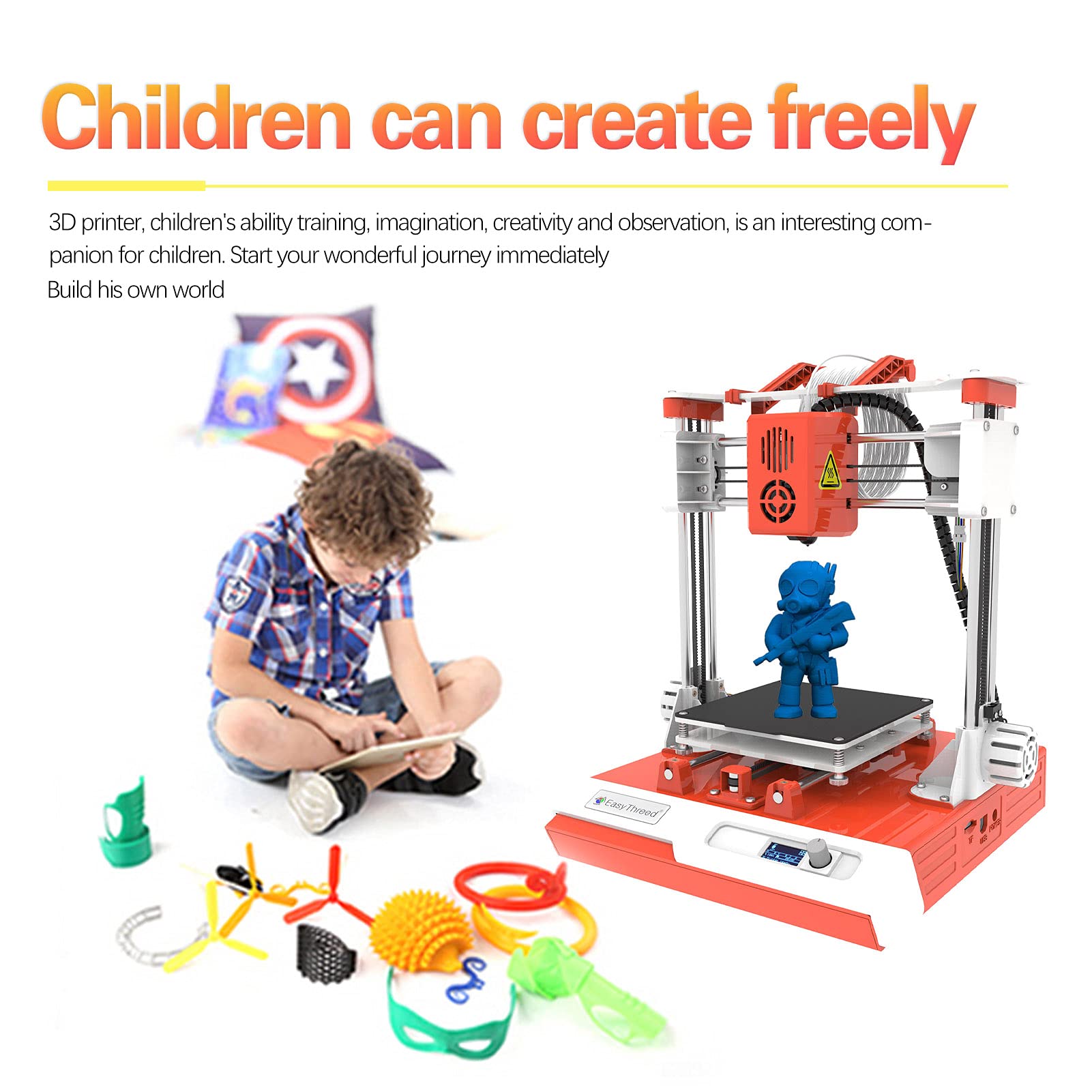 Jadeshay K2 Mini 3D Printer, with Free Test PLA Filament Magnetic Removable Plate USB Cable TF Card for Beginners, Kids, Teens