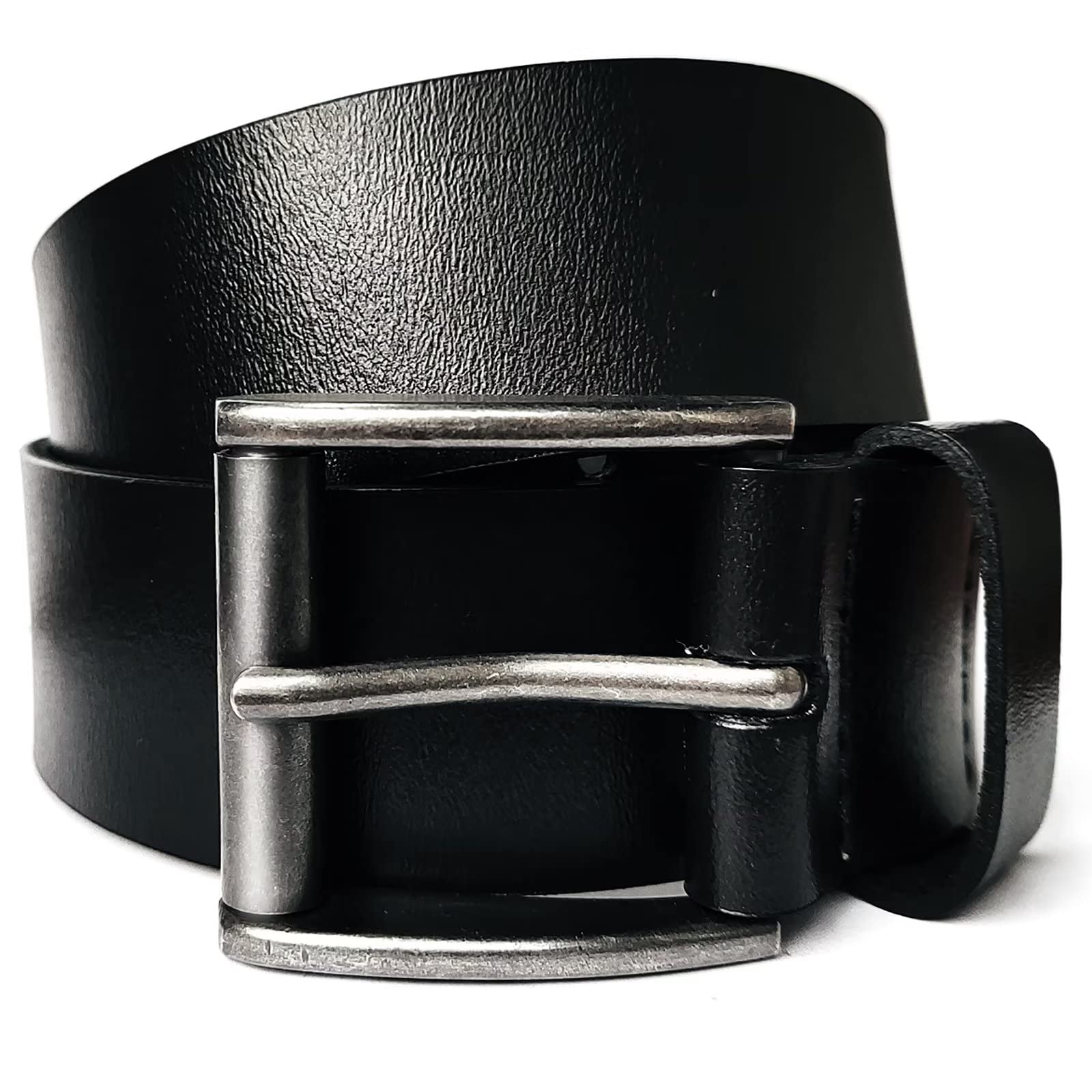 Mens Belt Leather for Jeans, Samilor Full Grain Leather Work Belt 1.5", 100% Fine Leather Belt Roller Buckle for Casual Pants,BLACK, SIZE 37-40