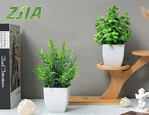 ZJIA 2 Packs Fake Plants Small Artificial Greenery Faux Plants Indoor for Home Farmhouse Bathroom Shelf Decor