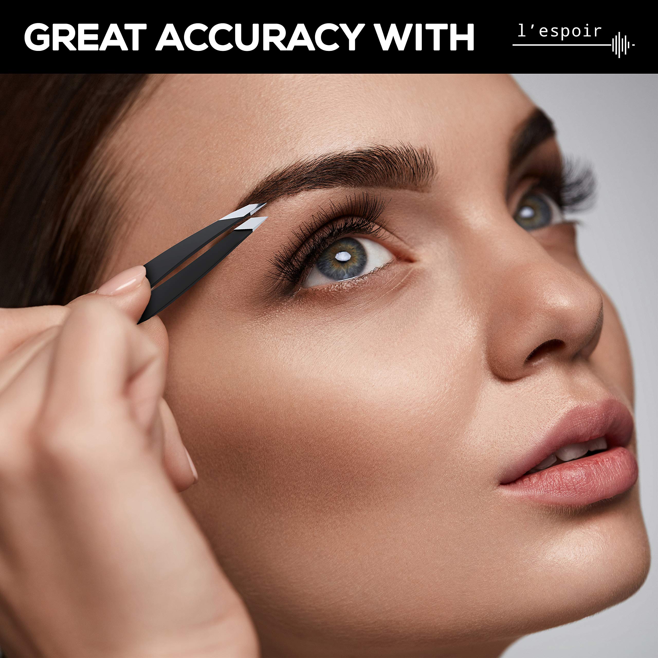 L’espoir High Precision Slant Tweezers with Perfect Alignment Rust Free Stainless Steel Eyebrow Tweezers for Women and Men (Black & Blue)