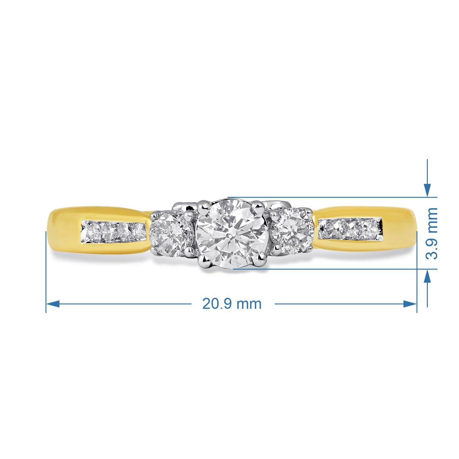 Jewelili 14K Yellow and White Gold 1/2 Cttw Natural White Round Diamonds Engagement Ring, Size 8