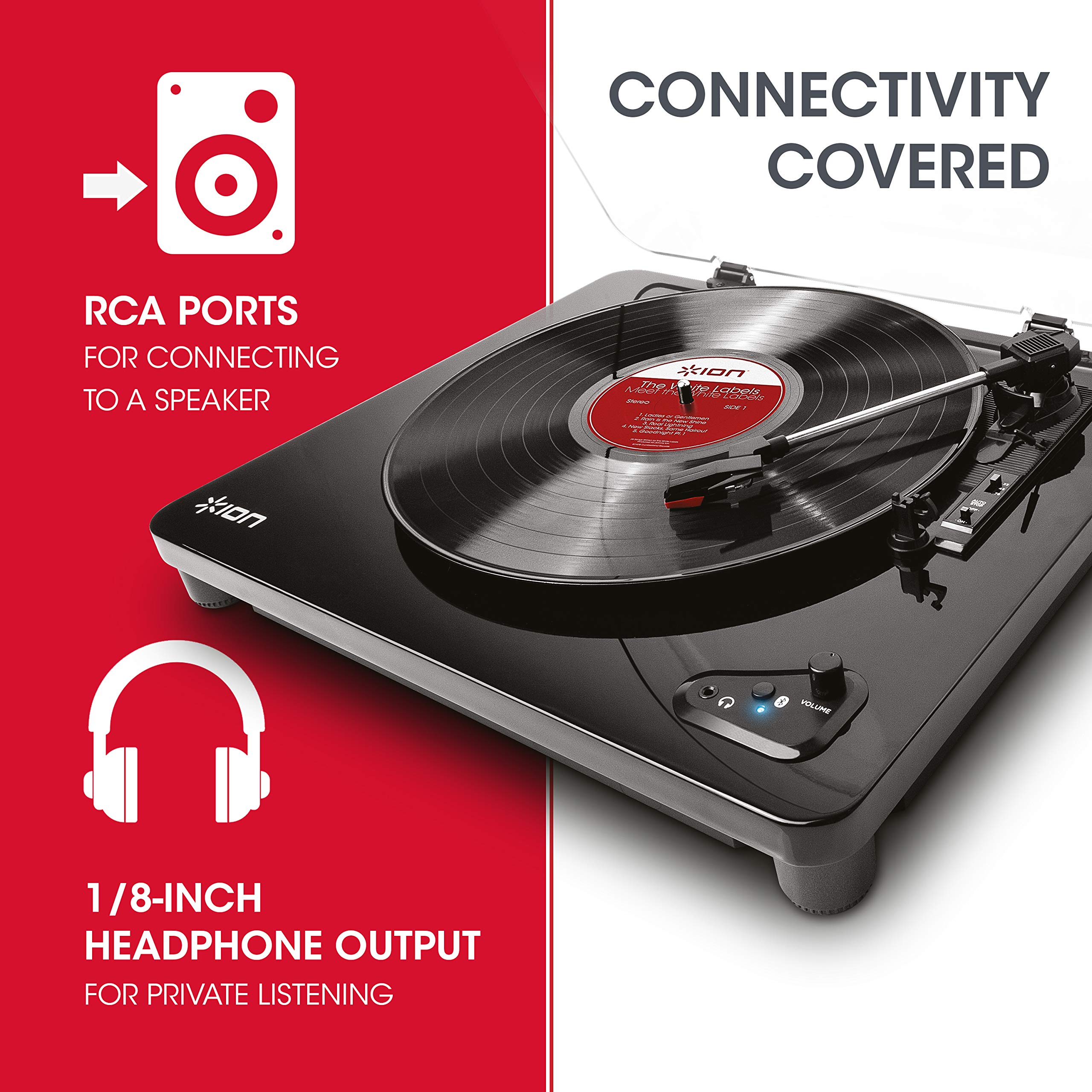ION Audio Air LP | Vinyl Record Player / Bluetooth Turntable with USB Output for Conversion and Three Playback Speeds – Black Finish