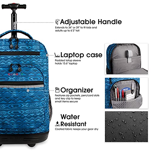 J World New York Sundance Rolling Backpack Girl Boy Roller Bookbag, Water Mark, 20 Inch