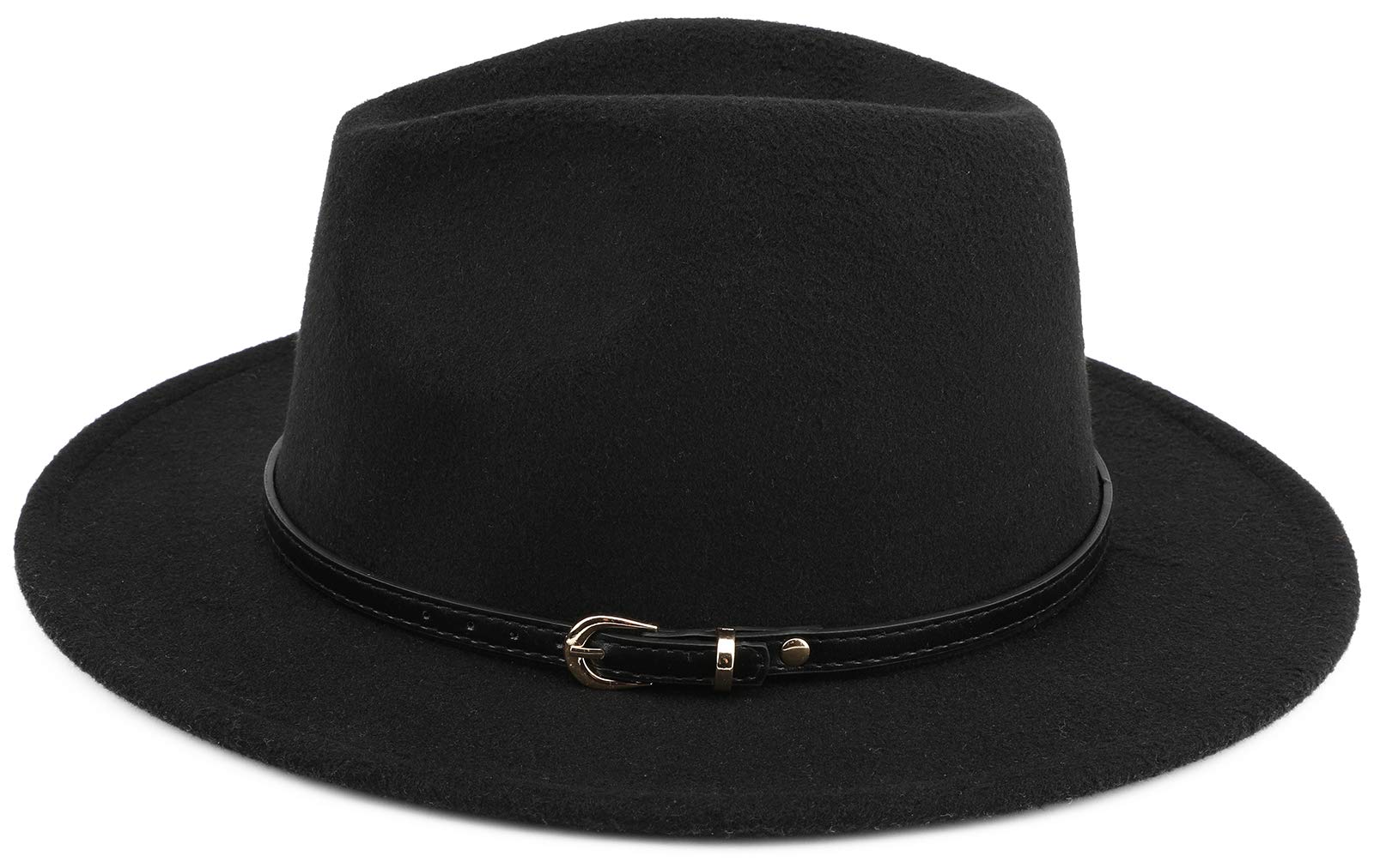 Melesh Wide Brim Unisex Classic Belt Buckle Fedora Hat (b Black)