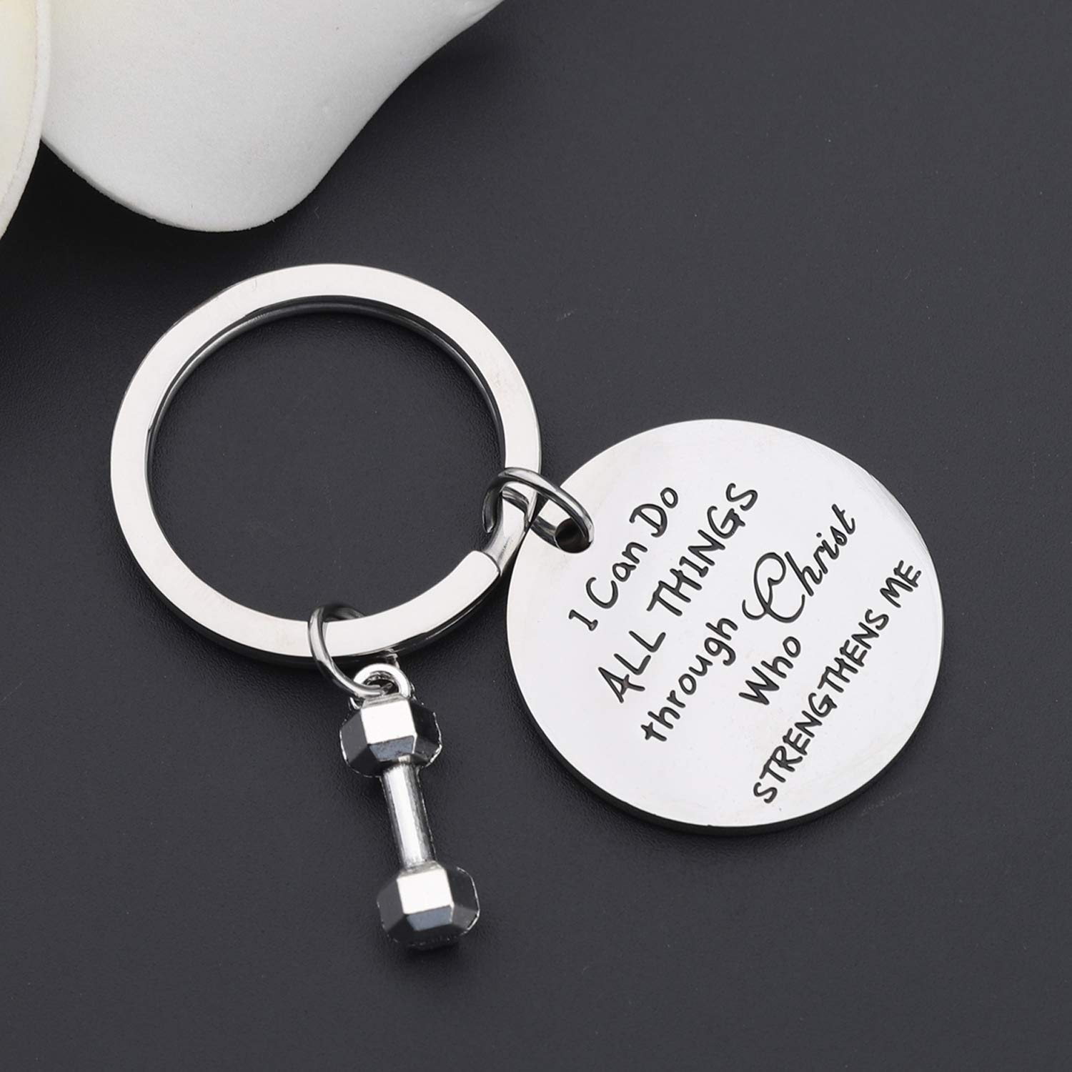 LQRI Workout Keychain Fitness Gift I Can Do All Things Through Christ Who Strengthens Me Bodybuilder Gift Trainer Gift