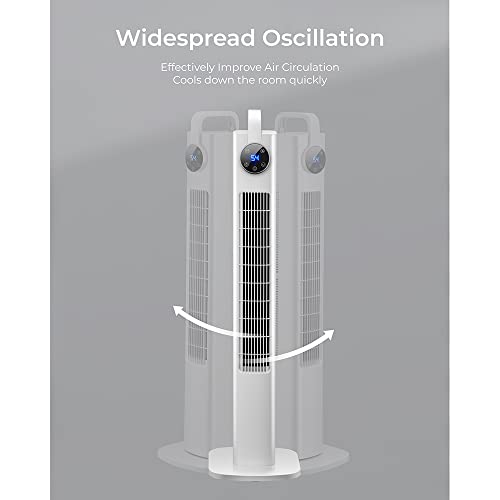 Uthfy Tower Fan with Remote Control, Oscillating Bladeless Fan, 43 Inch, Quiet 3 Speeds, Large LED Display,12H Timer, Standing Floor Fans Whole Room Home Office, White, One Size, ATF-014L-2