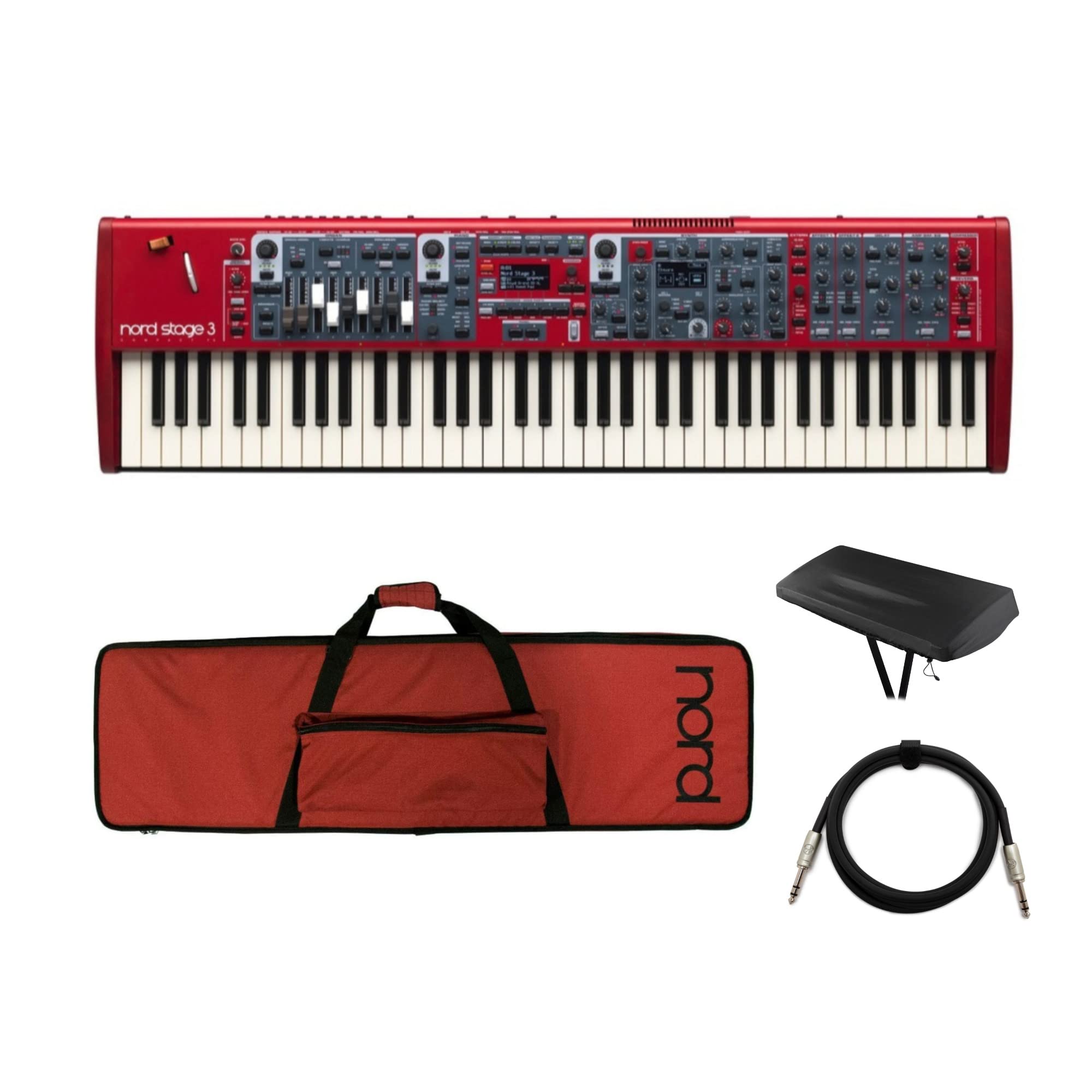 Nord Stage 3 Compact 73-Key Digital Piano with Semi-Weighted Keybed Bundle with Nord Soft Case, Dust Cover, and 1/4-Inch TRS Cables (4 Items)