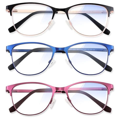 JCUANGR Oversized Reading Glasses For Women Fashion Cat Eye Blue Light Blocking Big Frame Stylish Cheaters Designer Lightweigth Womens Metal Readers Large Ladies Computer Wide Reader Eyewear +2.0