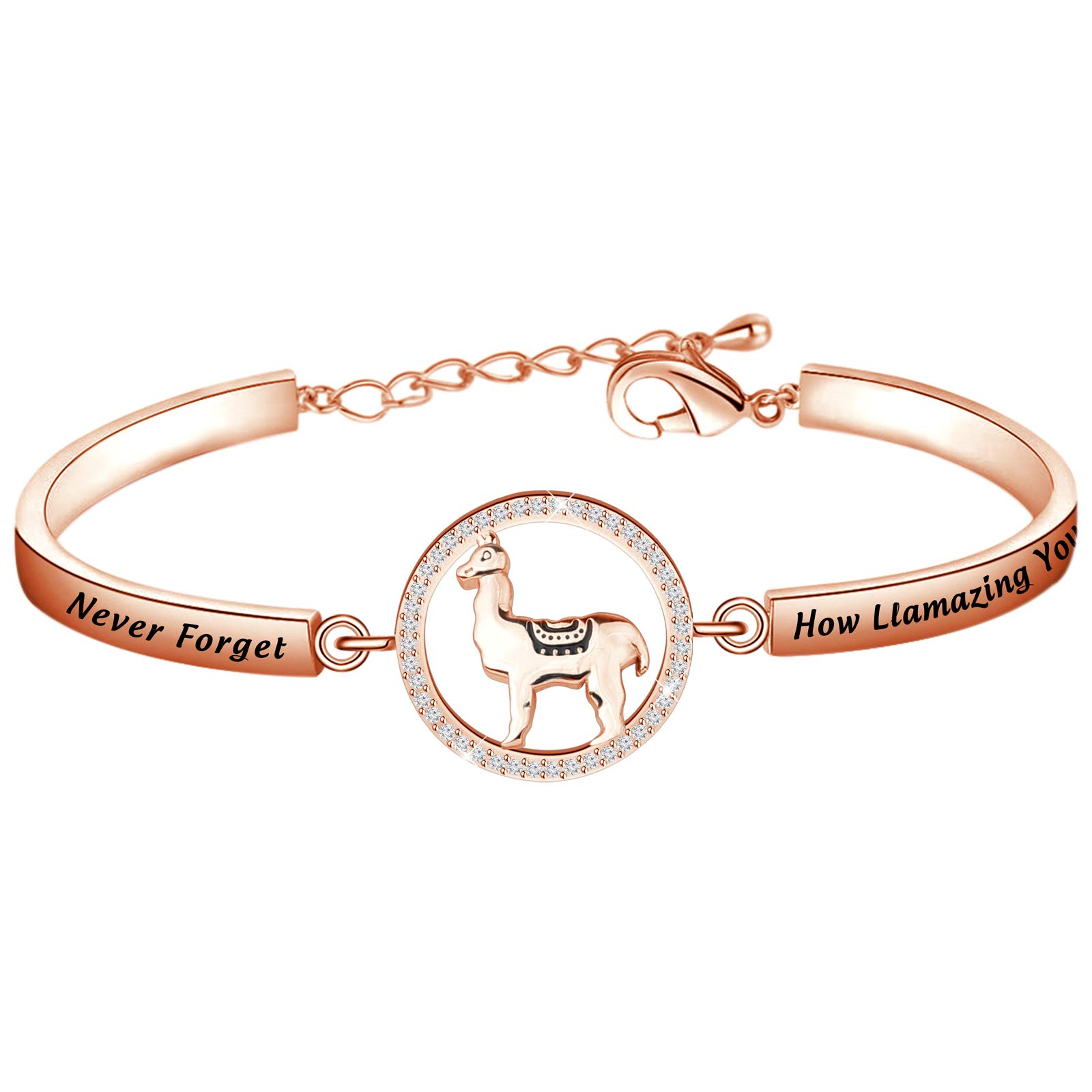 KUIYAI Never Forget How Llamazing You are Bangle Llama Gift Cute Alpaca Charm Bracelet (BR-LlamazingRG)