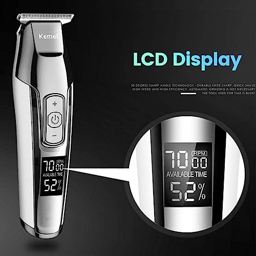 KEMEI Men's LCD Display Baldheaded Hair Clipper Professional Beard Hair Trimmer Tools Electric Haircut Cutter Machine Rechargeable Edger,Cordless and USB Rechargeable