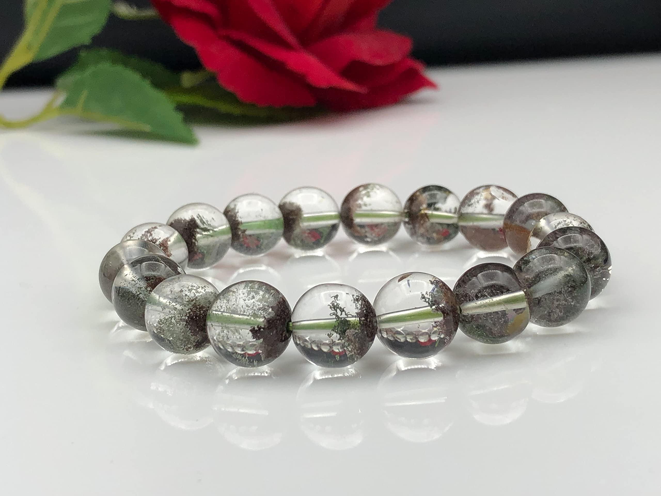 Natural Phantom Quartz Beaded Stretchable Bracelet