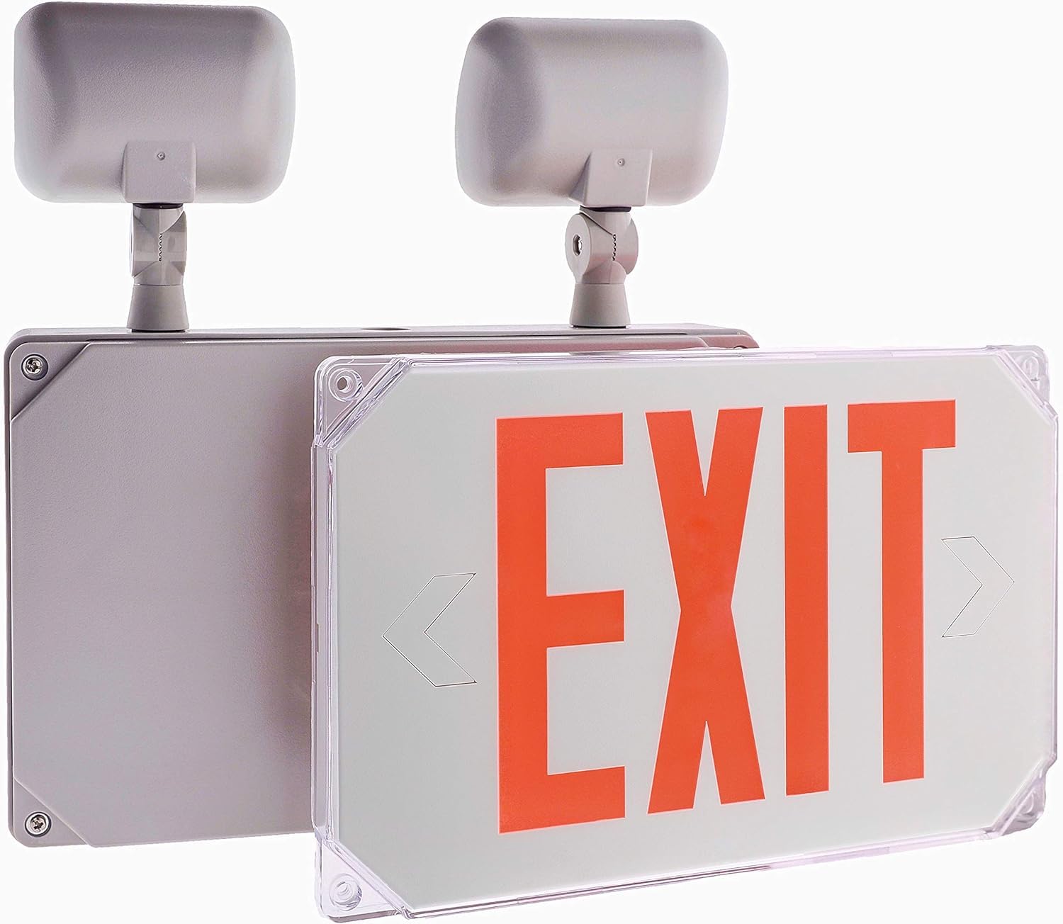 Wet Location Red Exterior Weatherproof Outdoor LED Combo Exit Sign Emergency Light With Battery Backup, Double Face, AC 120V/277V, UL Certified (4 Pack)