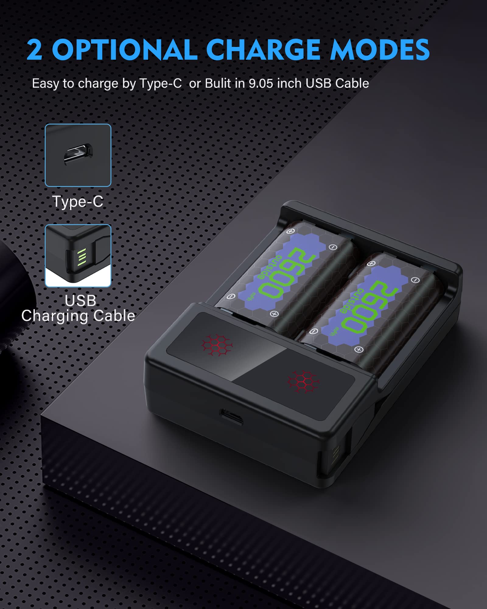 Rechargeable Battery Pack for Xbox One/Xbox Series X|S, 2 X 2600mAh Xbox one Controller Battery Pack, High Capacity Rechargeable Batteries with Charger for Xbox One/One S/One X