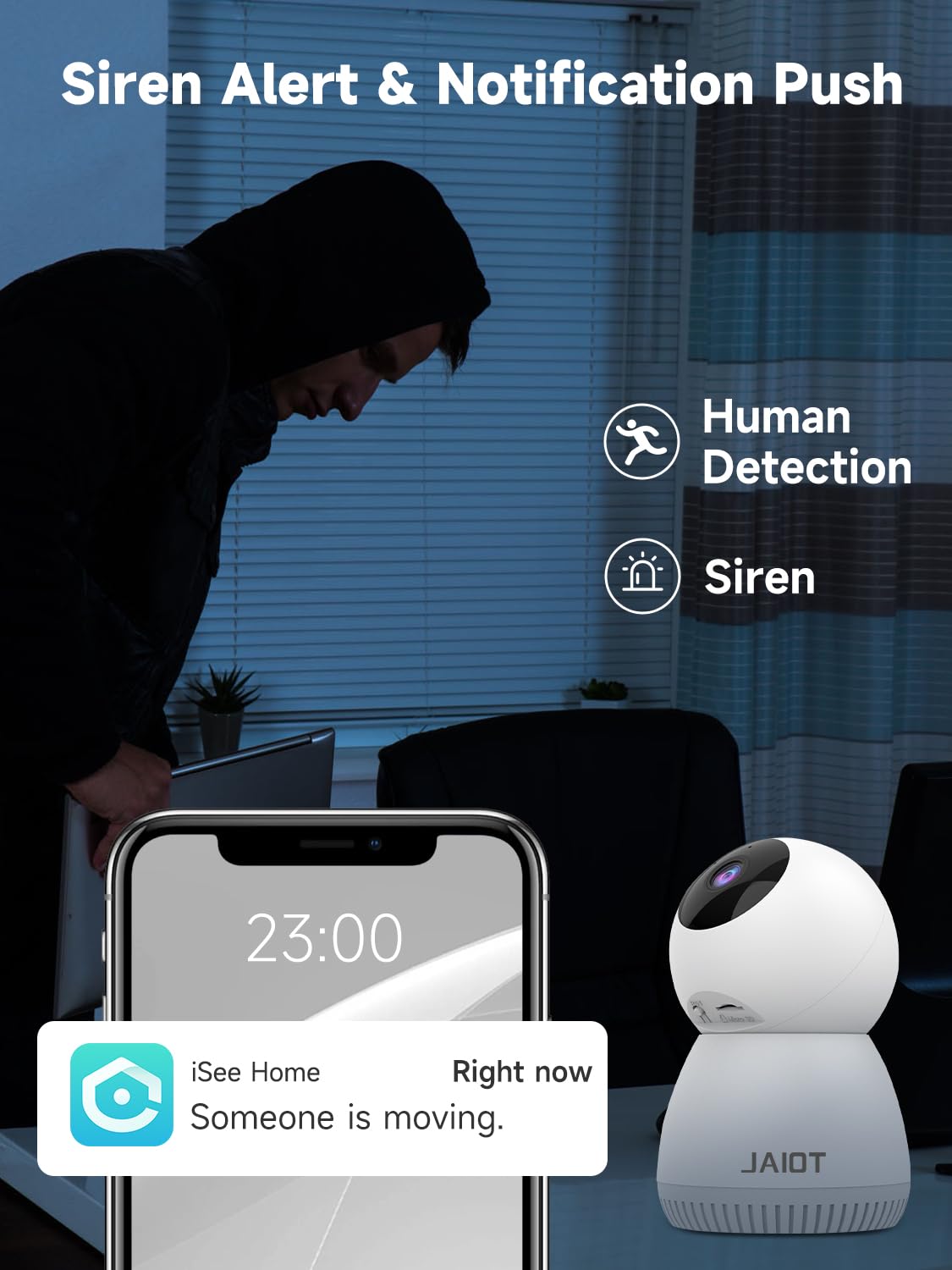 JAIOT WiFi Indoor Security Camera, Pet Camera with Phone APP, Pan/Tilt Wireless Cameras for Home Security 360, Smart Camera with Motion Detection, 2-Way Audio, Siren,Work with Alexa