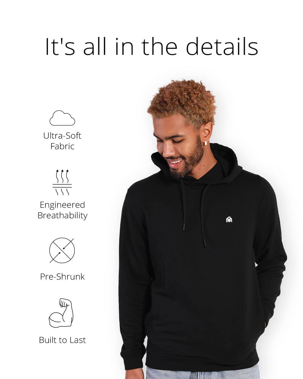 INTO THE AM Basic Pullover Hoodies for Men - Soft French Terry Fleece Athletic Slim Fit Hooded Sweatshirts (Black, Large)