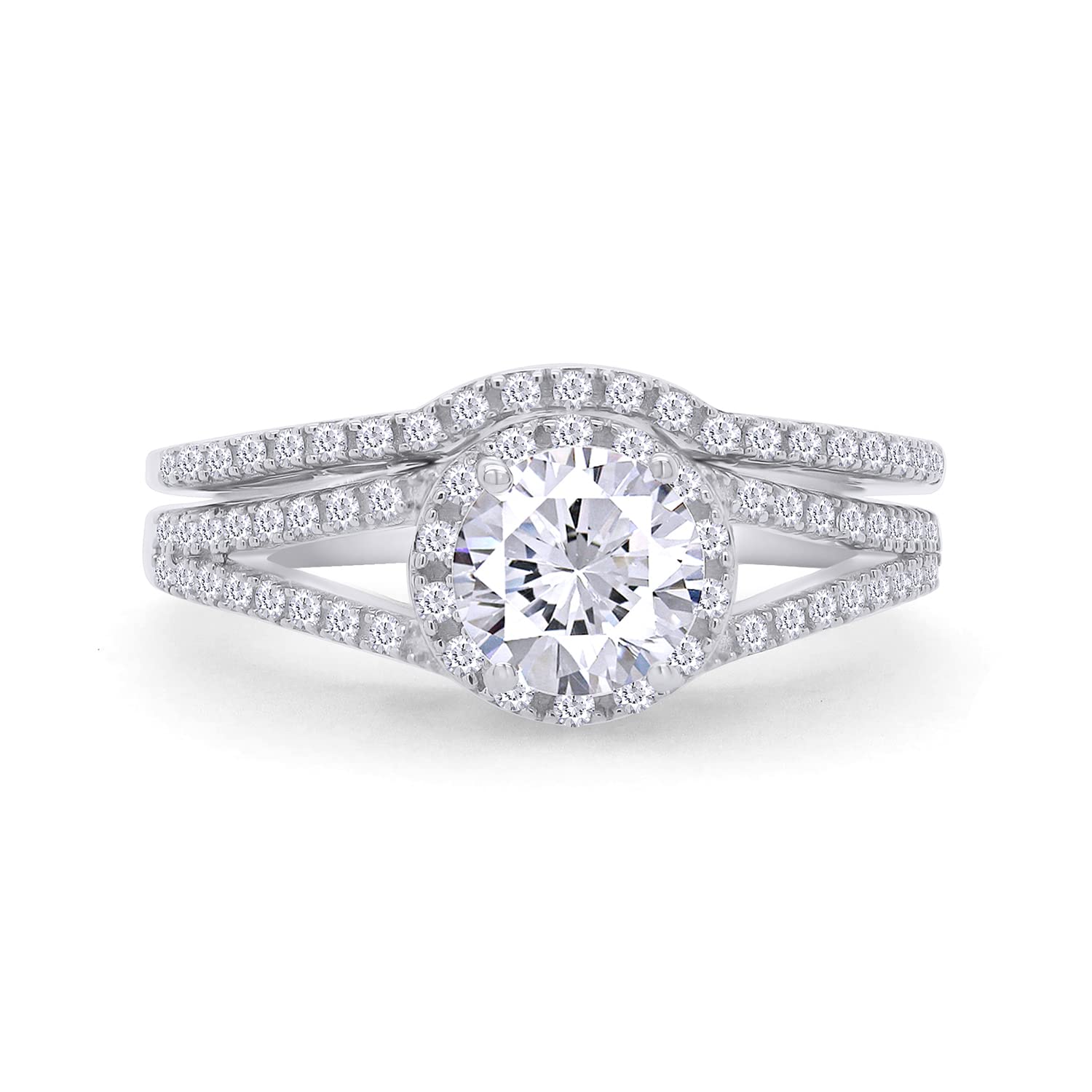 Jewel Zone US White Cubic Zirconia Engagement & Wedding Bridal Ring Set in 14K White Gold Over Sterling Silver (3 Cttw) Ring Size-4