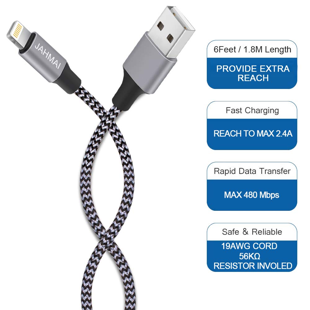 JAHMAI iPhone Charger, Nylon Braided Lightning Cable [MFi Certified] 3Pack 6ft Fast Charging High Speed Data Sync Phone Cord Compatible with iPhone 14 13 12 11 Pro XS MAX XR XS X 8 7 Plus SE iPad