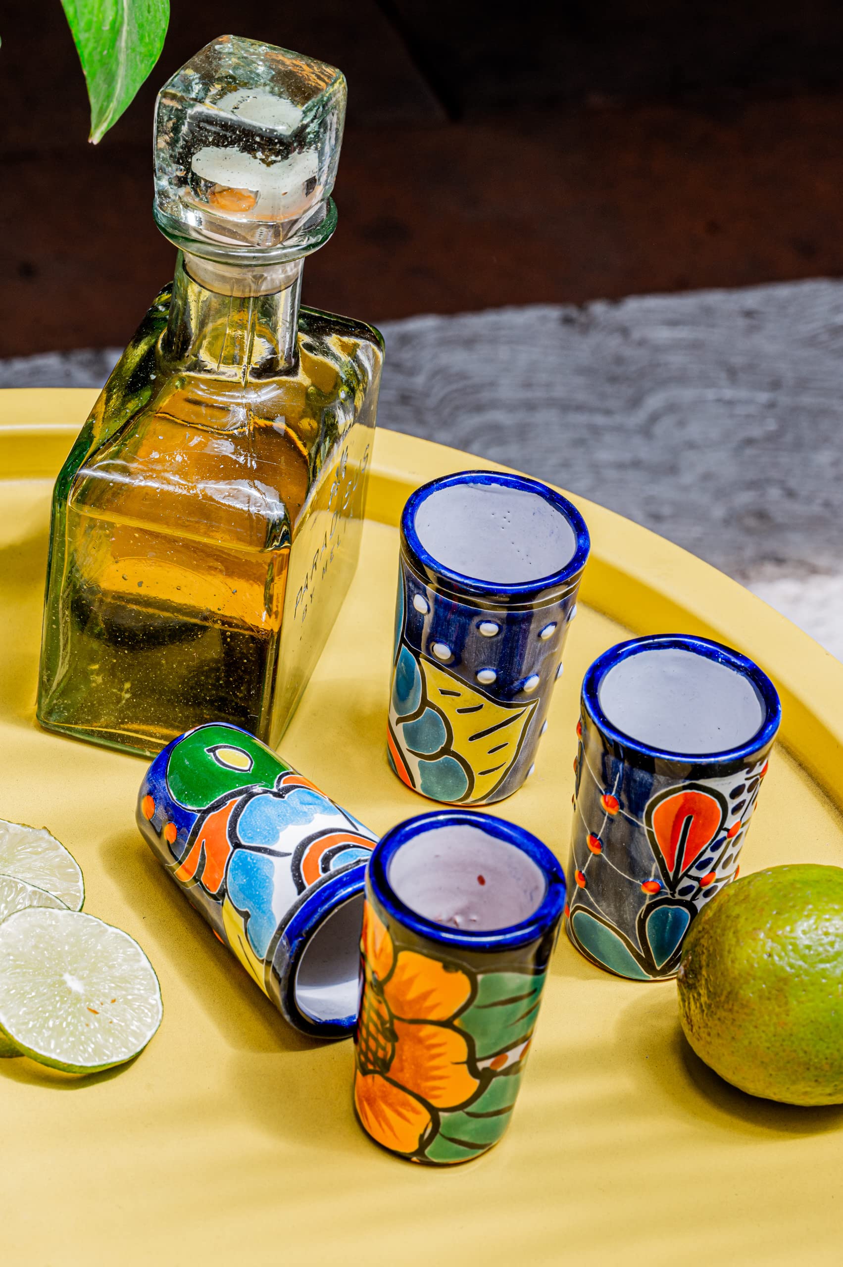 MEXTEQUIL - Talavera Shot Glasses Set of 4 Authentic Mexican Tequila Shot Glasses - Hand-painted - 2 Oz (Flowers)