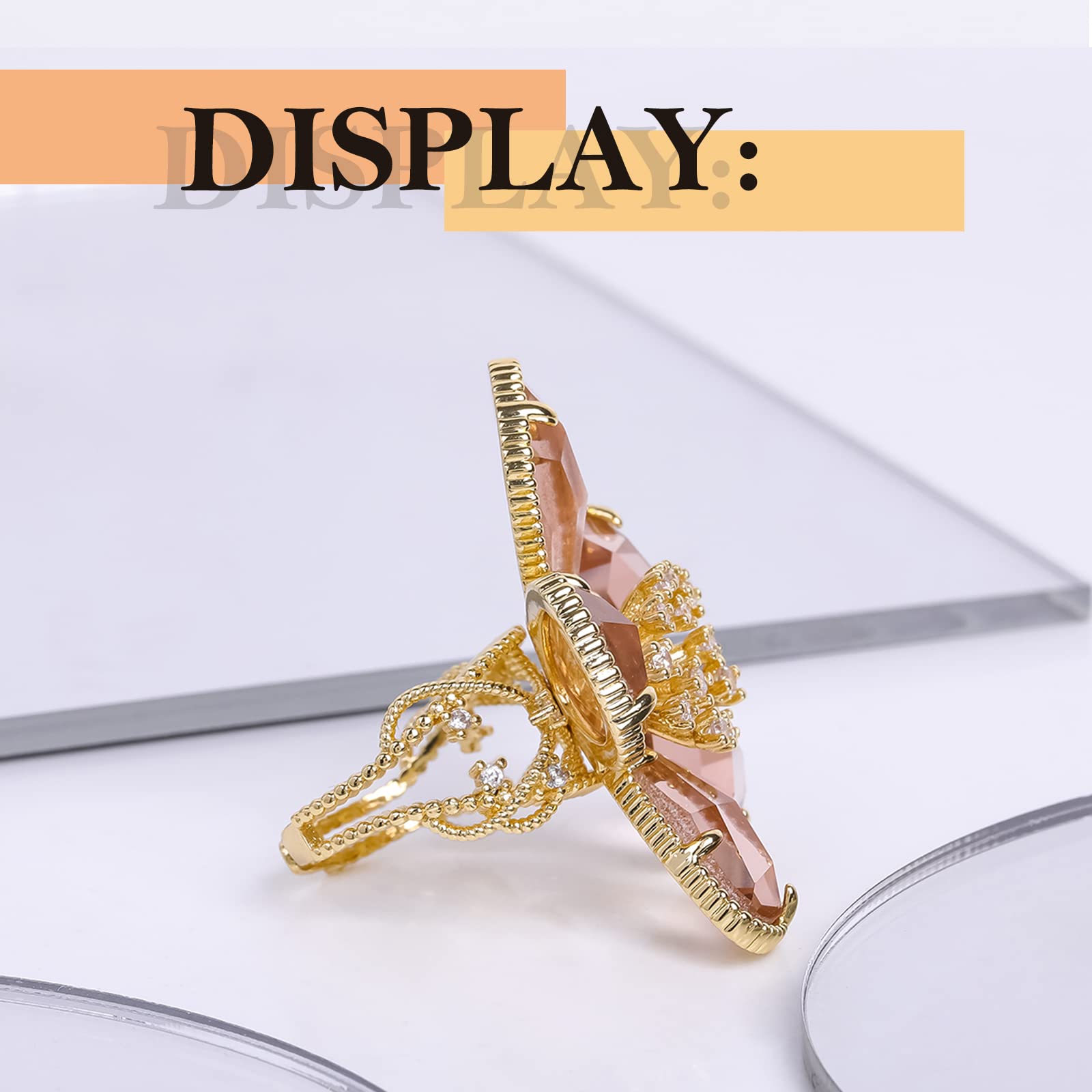 MACENT Flower Crystal Rings for Women,Crystal Petal Ring,Size Adjustable Ring Gift for Women Girl(Pink)