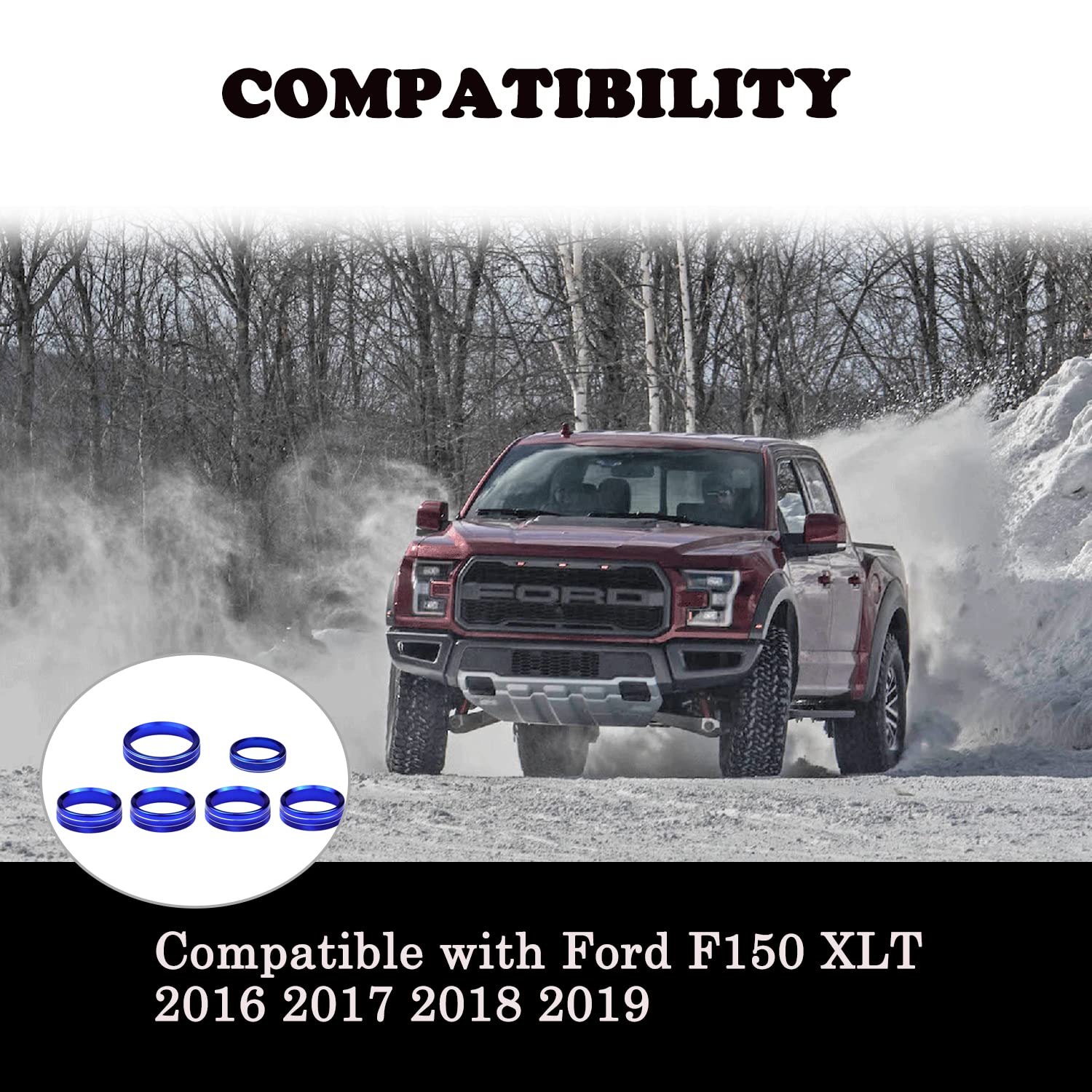 Kujunpao Air Conditioner Switch Trim Cover Aluminum Center Console Knob Compatible for Ford F150 XLT Accessories 2015-2019 6PCS(Blue)