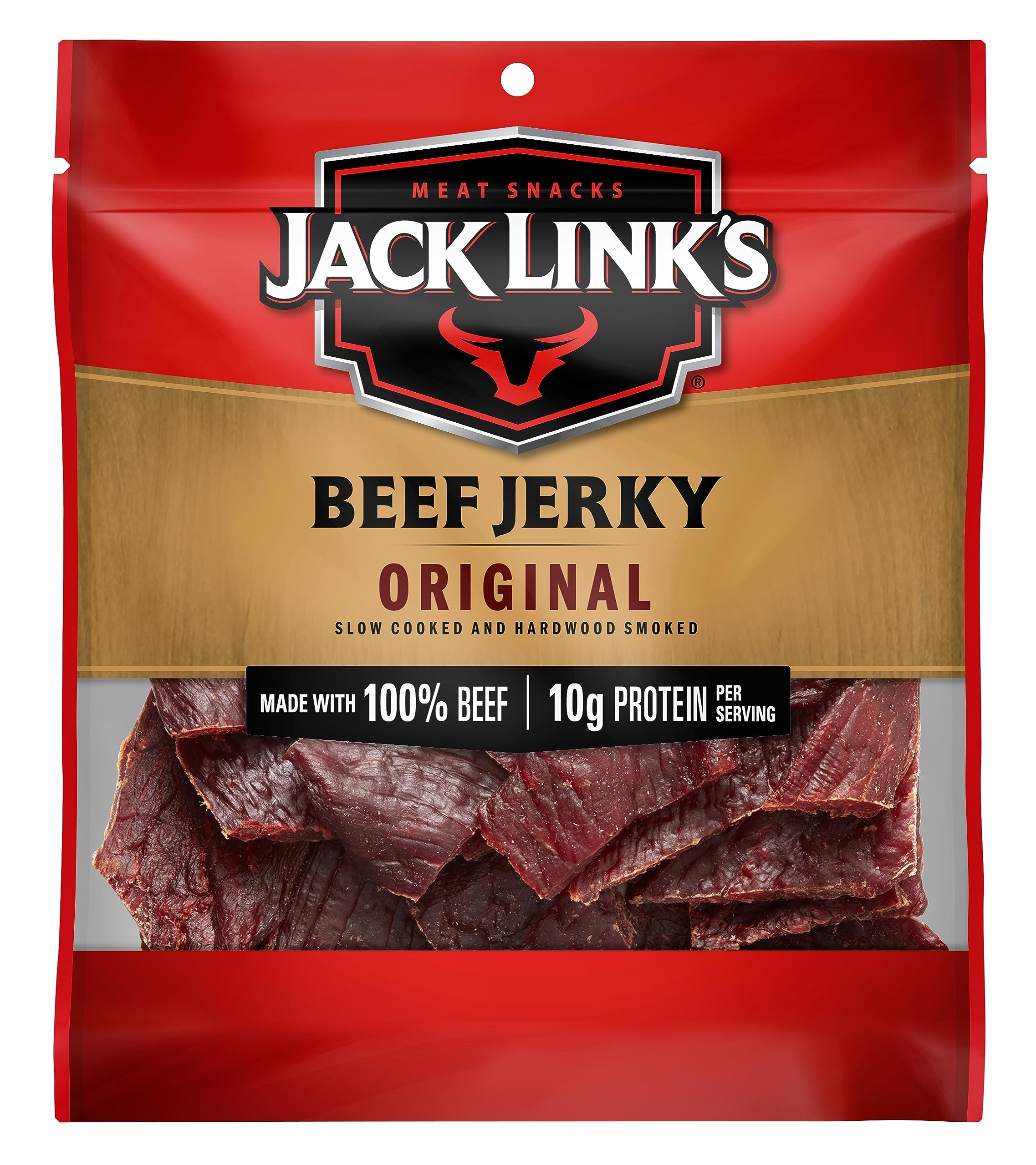 Jack Link's Beef Jerky, Original Flavor, 2.85 oz. - Flavorful Meat Snack, 10g of Protein and 80 Calories, Made with Premium Beef - 95 Percent Fat Free, No Added MSG** or Nitrates/Nitrites