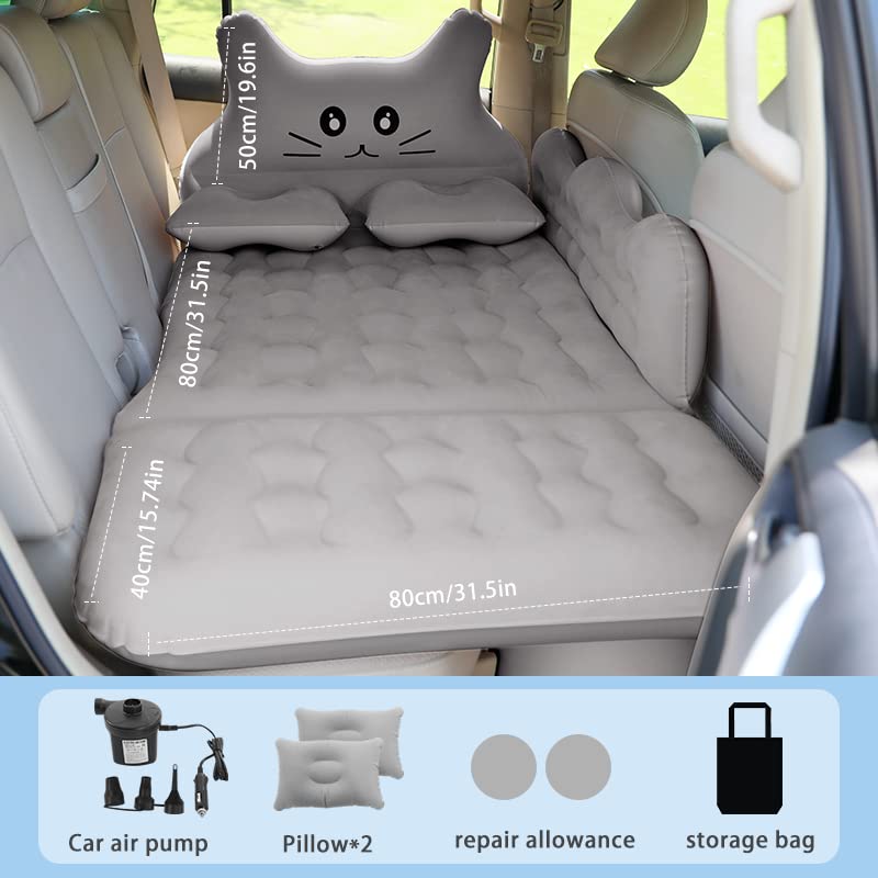MLCTECH Car Air Mattress SUV Air Mattress Camping Inflatable Thickened Bed with Back Cushion - Two Foot Pier and Two Pillows - PVC Sleeping Bed with Electric Air Pump and Storage Bag (Grey)
