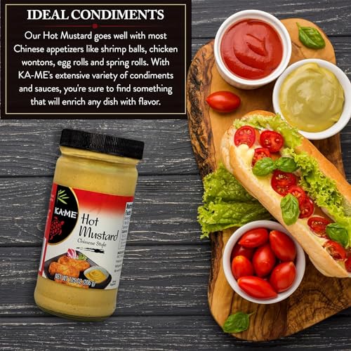 KA-ME Hot Mustard 7.25 oz, Asian Ingredients and Flavors, No Preservatives/MSG, Condiments For Egg & Spring Rolls, Fried Wonton, Roasted Pork Belly, Chinese Beef Hot Pot and Many More