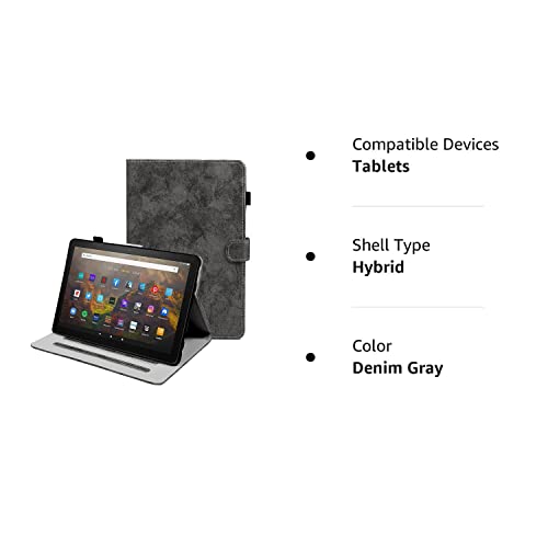 Kindle Fire HD 10 & HD 10 Plus Case(11th Generation,2021 Model Release),Auto Sleep/Wake Multi-Angle Stand Folio Cover for Amazon Tablet with Pocket/Card Slots,Grey