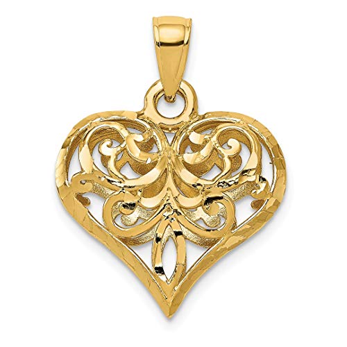 IceCarats 14K Yellow Gold Antique Filigree Heart Necklace Love Pendant Charm 26mm x 20mm Only