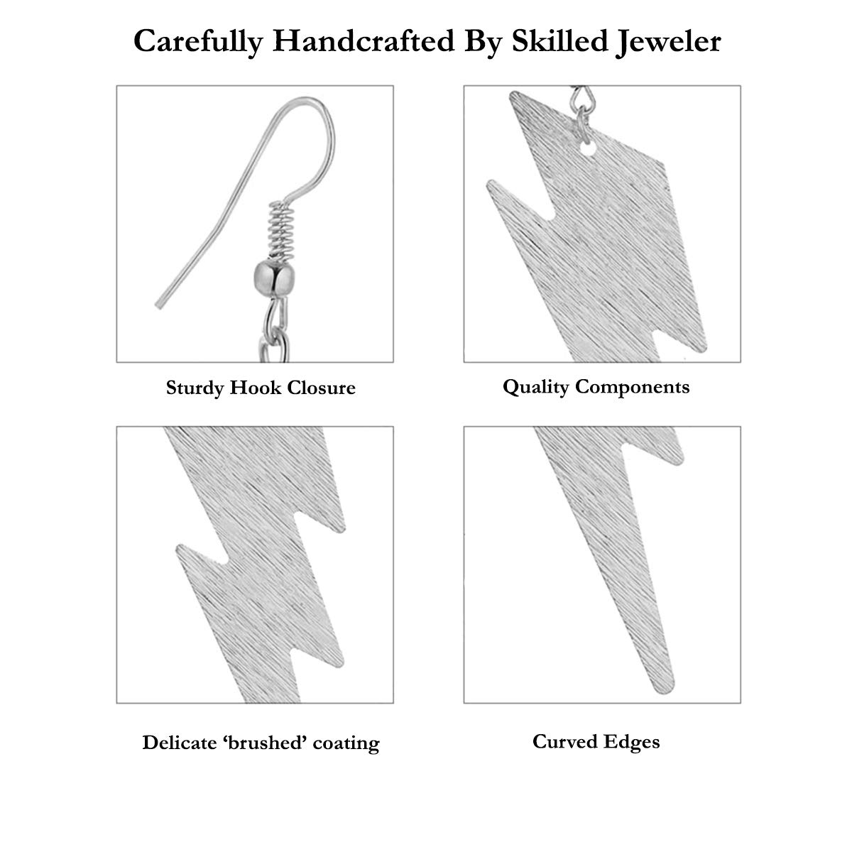 IDB Delicate Filigree Dangle Lightning Bolt Drop Hook Earrings | Approx 3 5/8" (3.62" / 9.2cm) length x 25/32" (0.78" / 2cm) wide - | available in silver and gold tones (Gold tone)