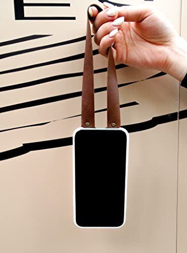 The Clutch Strap Mini Adhesive Phone Carrying Strap with Brown Leather and Brass Hardware, 15-Inches