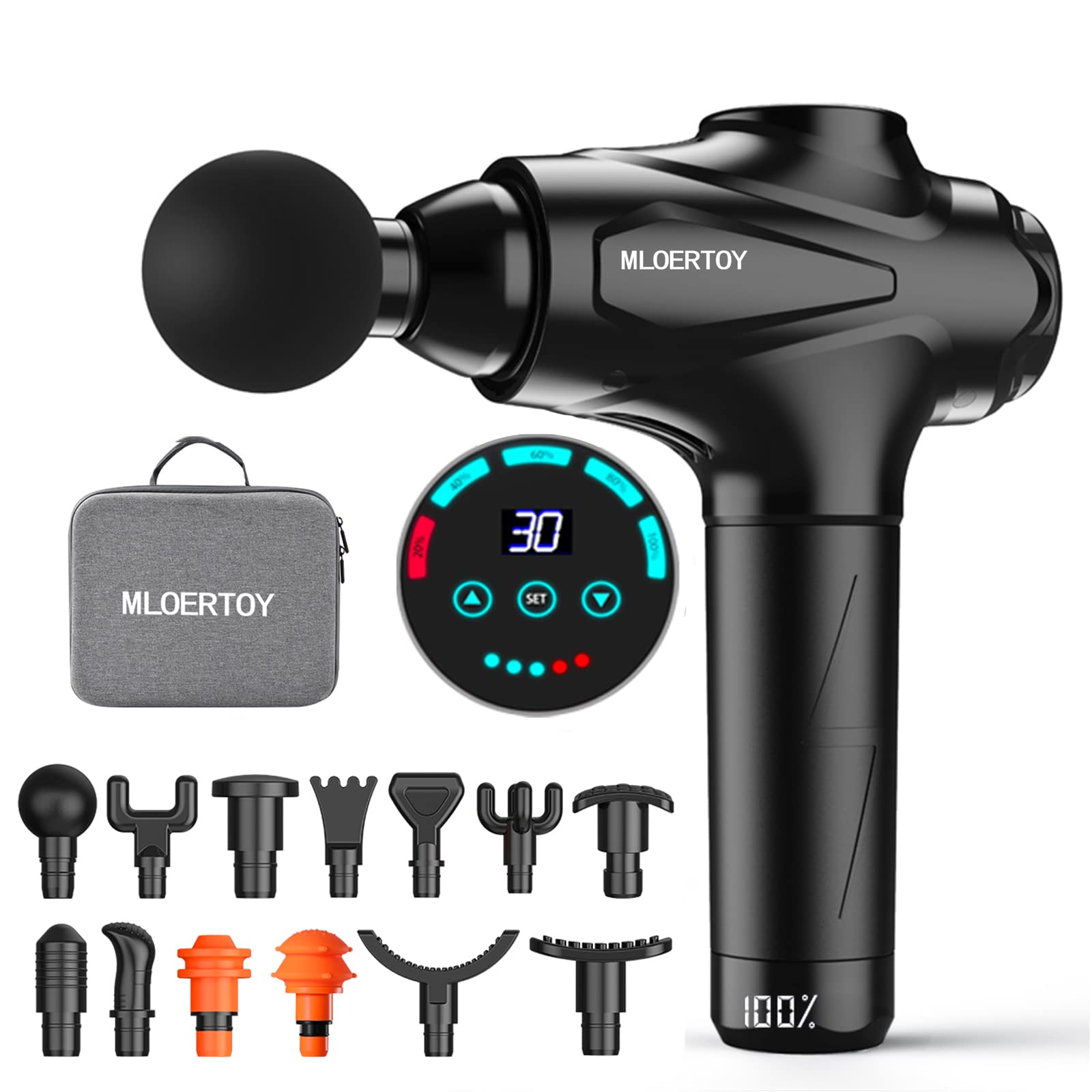 mloertoy Percussion Massage Gun - Muscle Massage Gun Attached 13 Massage Heads, Portable Ultra Deep Tissue Massager (Black)
