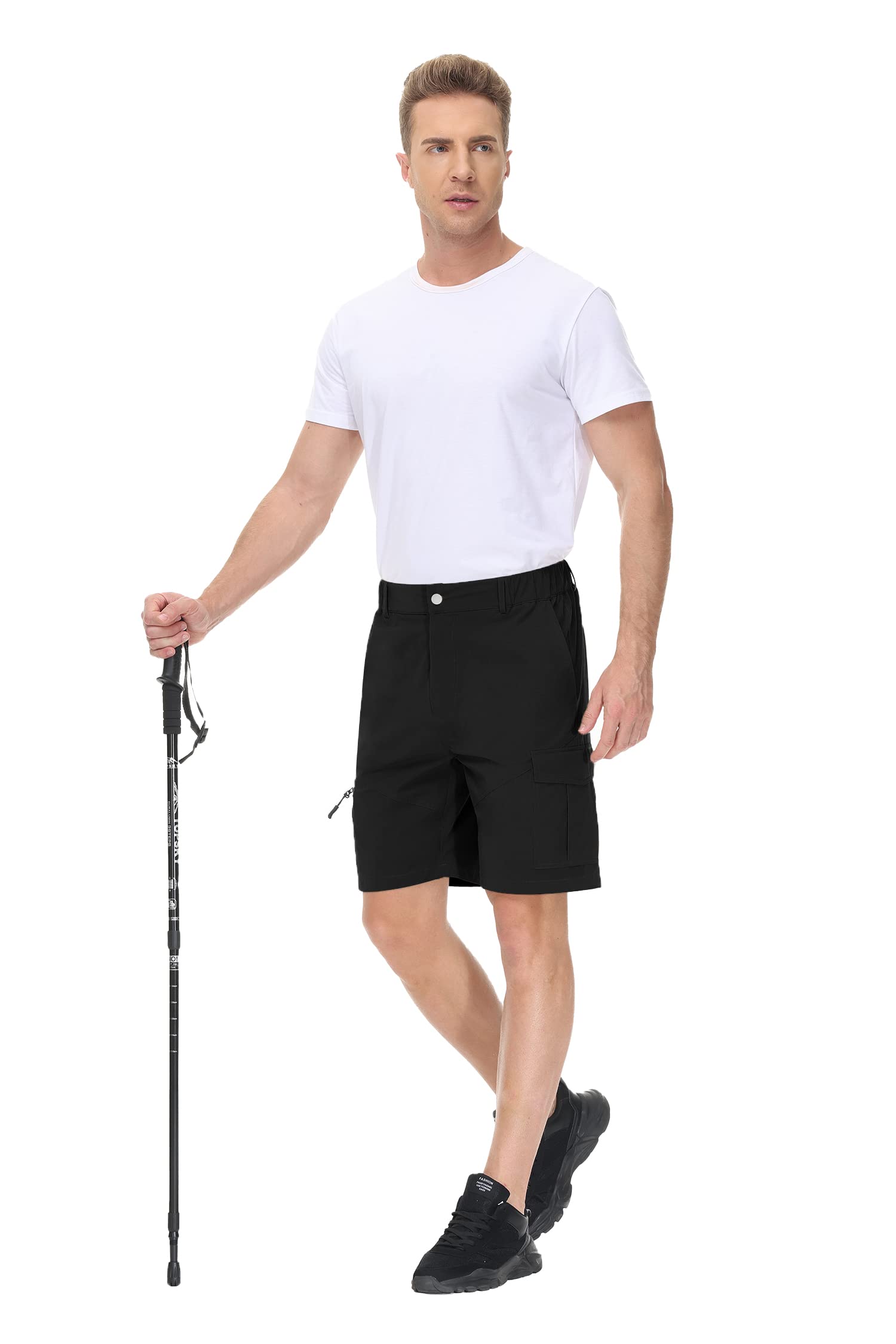 Men's Water Resistant Hiking Cargo Casual Shorts Quick Dry Lightweight with Zipper Pockets Fishing Golf Camping Black L