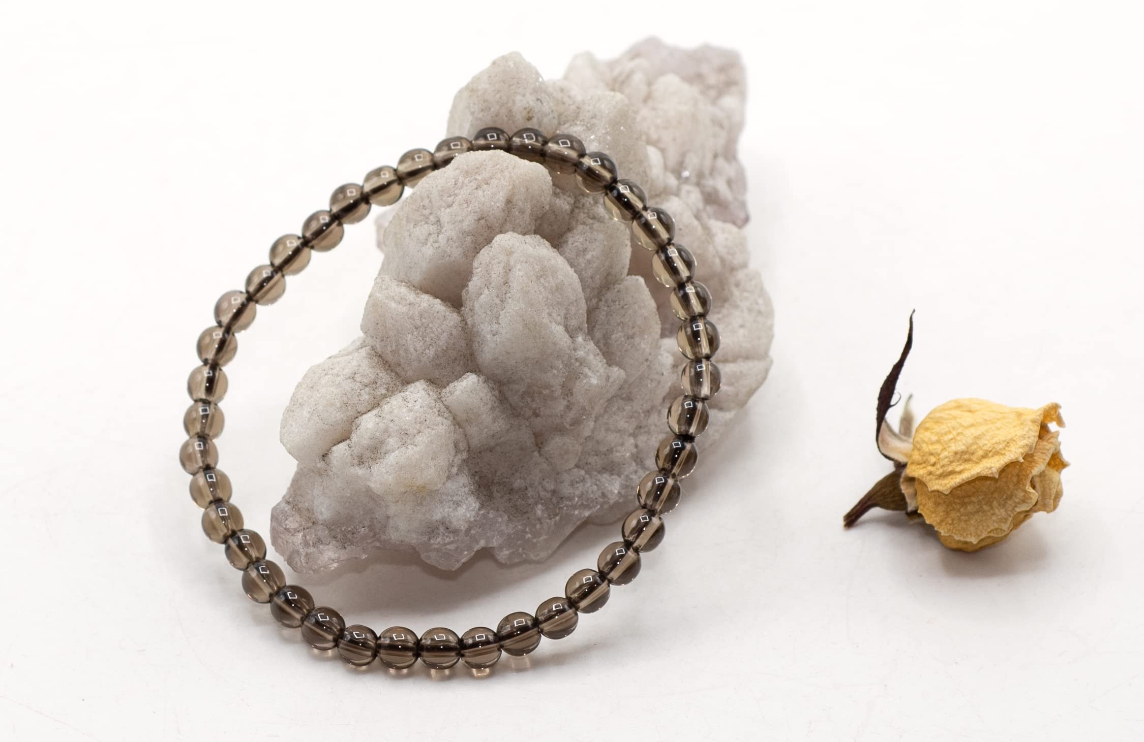 LTC Designs 4 mm Smooth Round Smoky Quartz Stretch Bracelet, 7" for Men, Women,and Teen.s Considered a Powerful Protective Stone