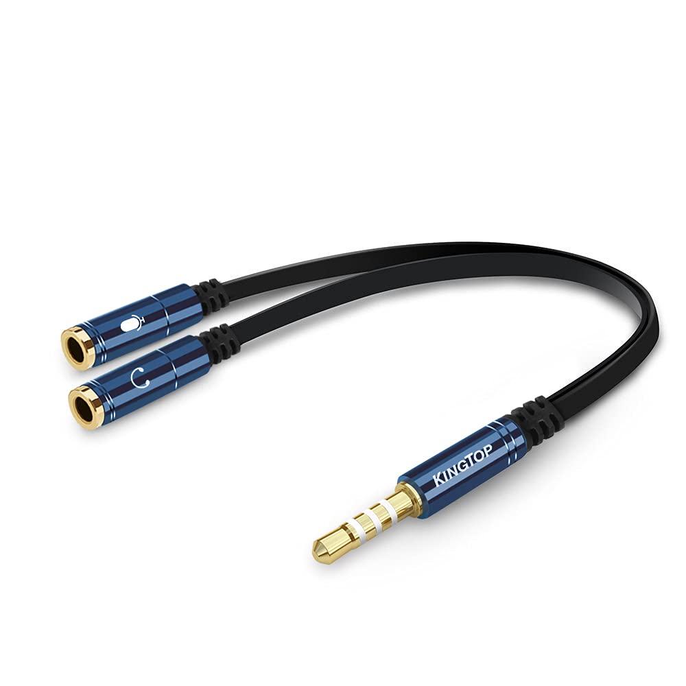 KINGTOP 3.5mm Combo Audio Adapter Cable Compatible for PS4,PS5,Xbox One S,Switch,Tablet,Mobile Phone,PC Gaming Headsets and New Version Laptop(Blue)