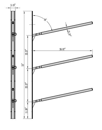 Krypt Towers Multisport Indoor/Outdoor Wall Mount Storage Rack, 3 x Kayak Wall Rack, Aluminum T6061 Lightweight and Heavy Duty Canoe Wall Mount, 78 Degree - 40" Length Fingers for Secure Storage