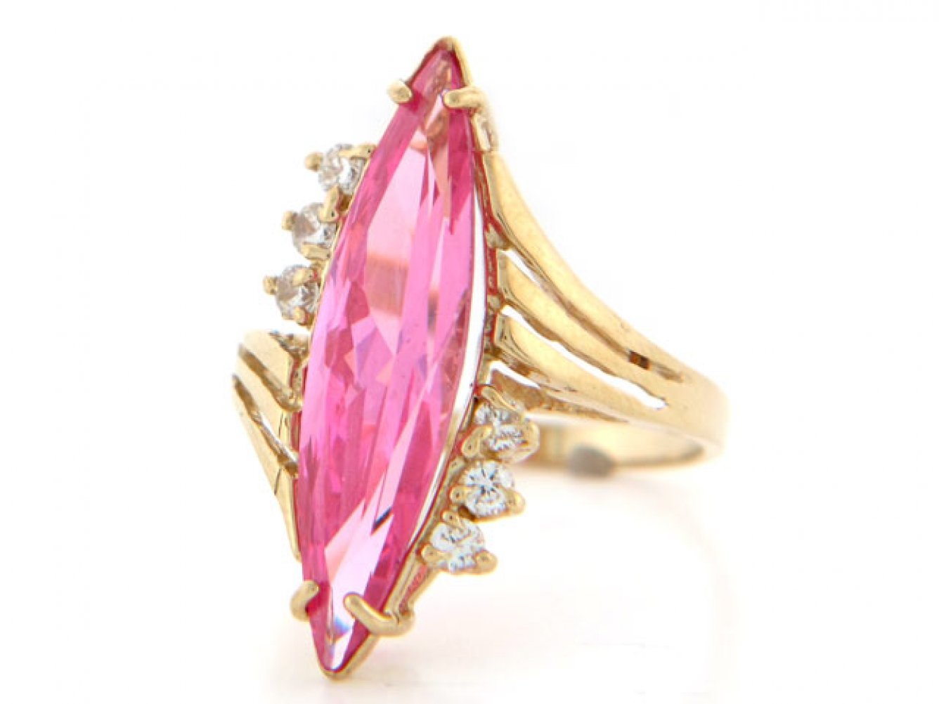 Jewelry Liquidation 14k Solid Yellow Gold Pink CZ Synthetic October Birthstone Ring