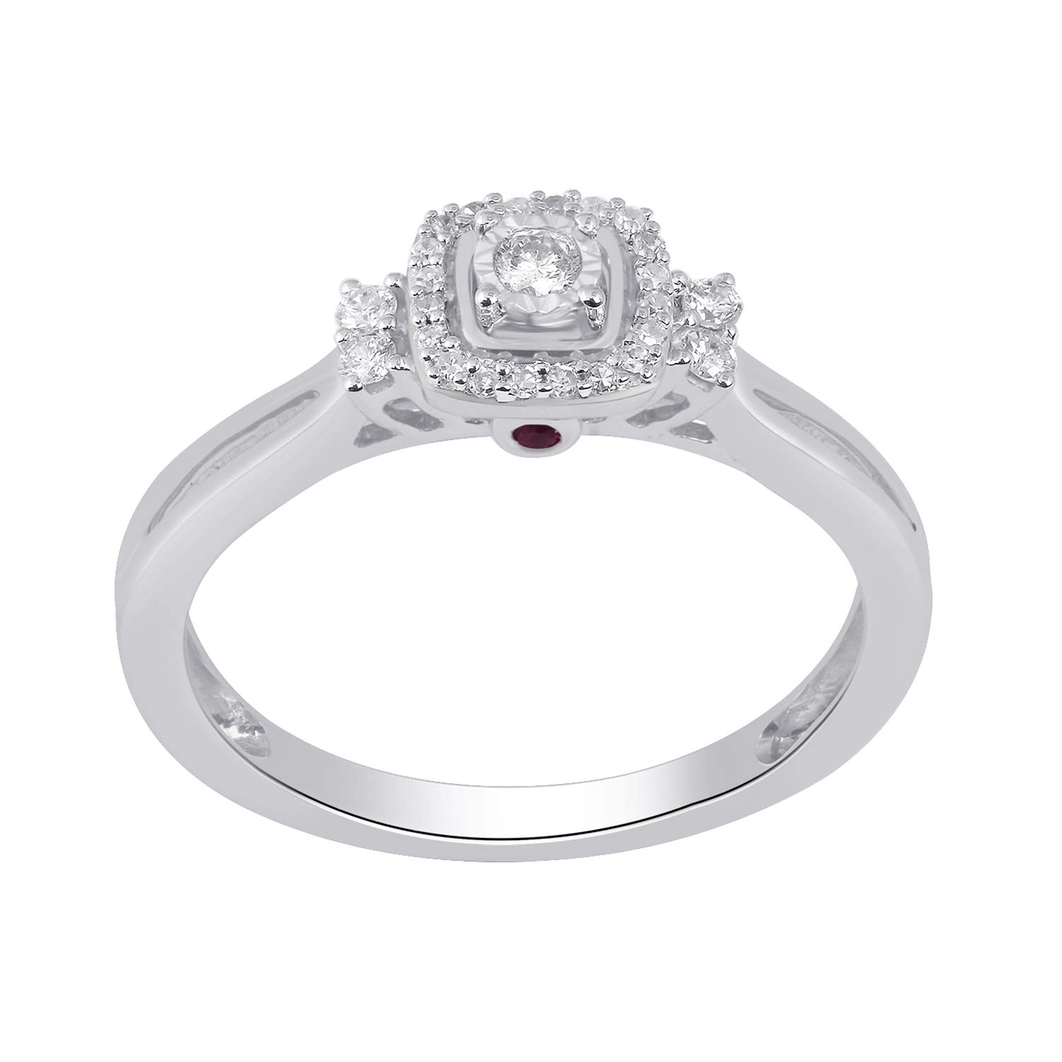 Jewelili Sterling Silver 1.25 MM Round Amethyst On Side and 1/6 Cttw Natural White Round Diamond Promise Ring, Size 7