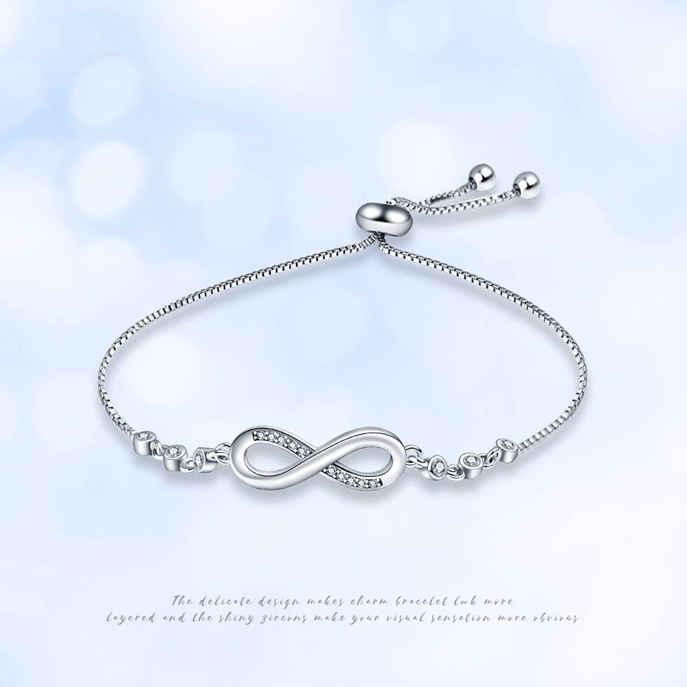 KUNSIR Slider Charm Cubic Zirconia Bracelet in 925 Sterling Silver, Mother's Day Braceletsā¦