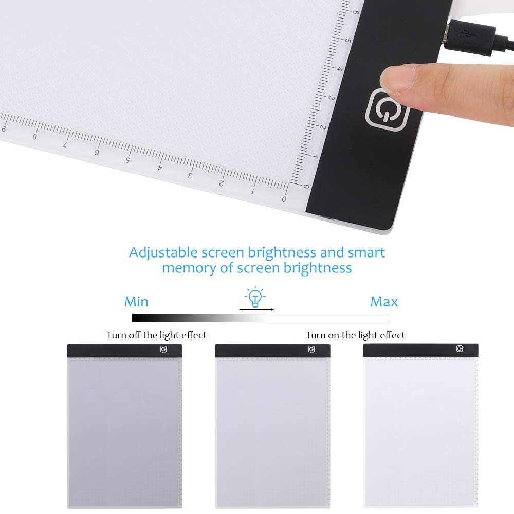 Light Board, LED Light Box for Tracing Portable A4 Light Pad Adjustable Light Drawing Pad USB Powered with Felt Bag and Clips for Artists Diamond Painting Craft Sketching and Animation Design